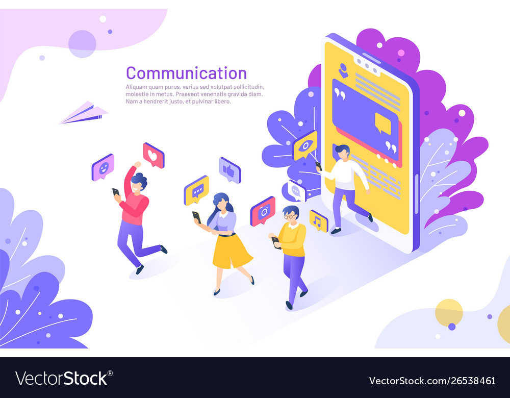 Social Media Isometric Concept 3d People Using Vector Image