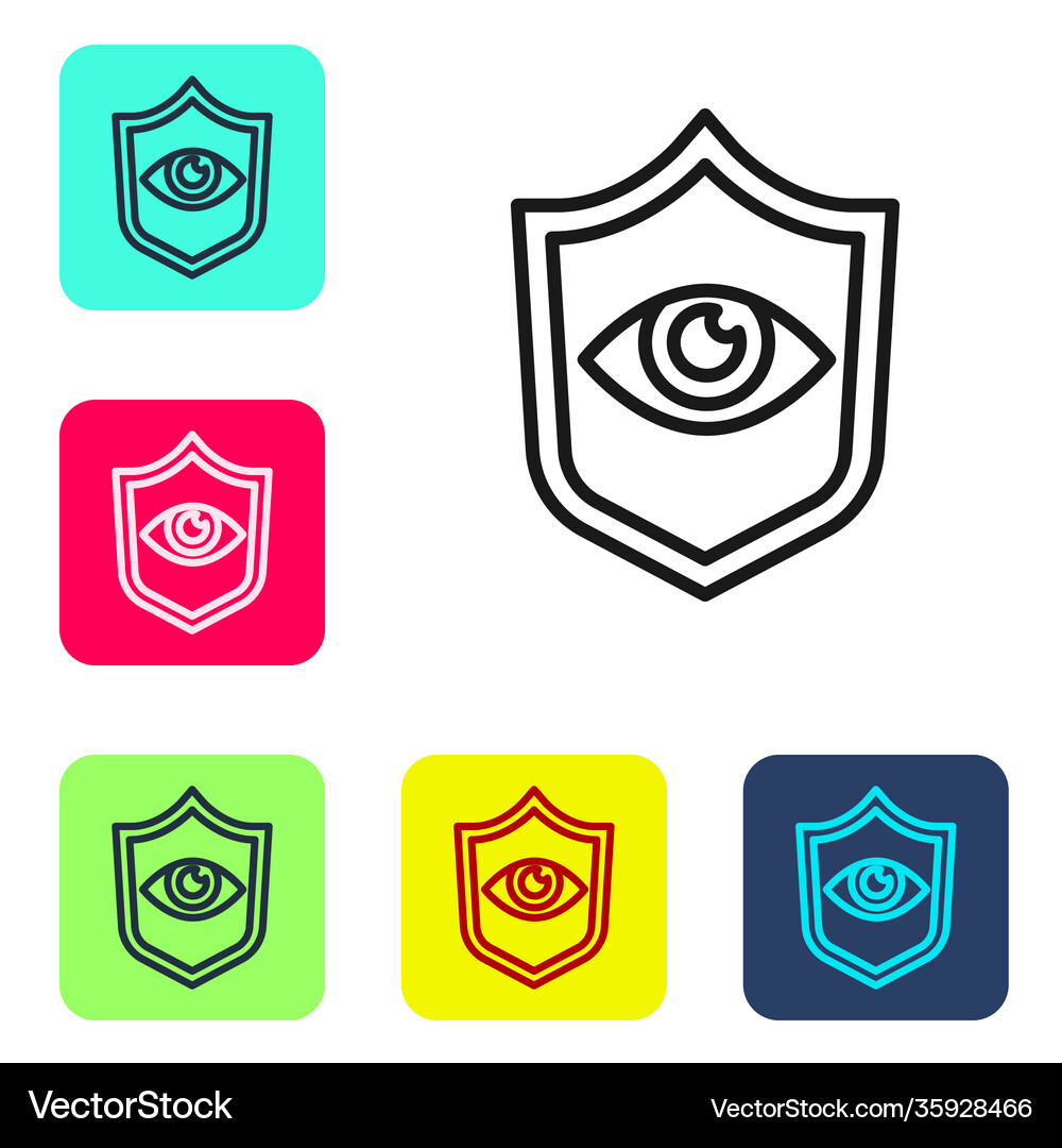 Black line shield and eye icon isolated on white Vector Image