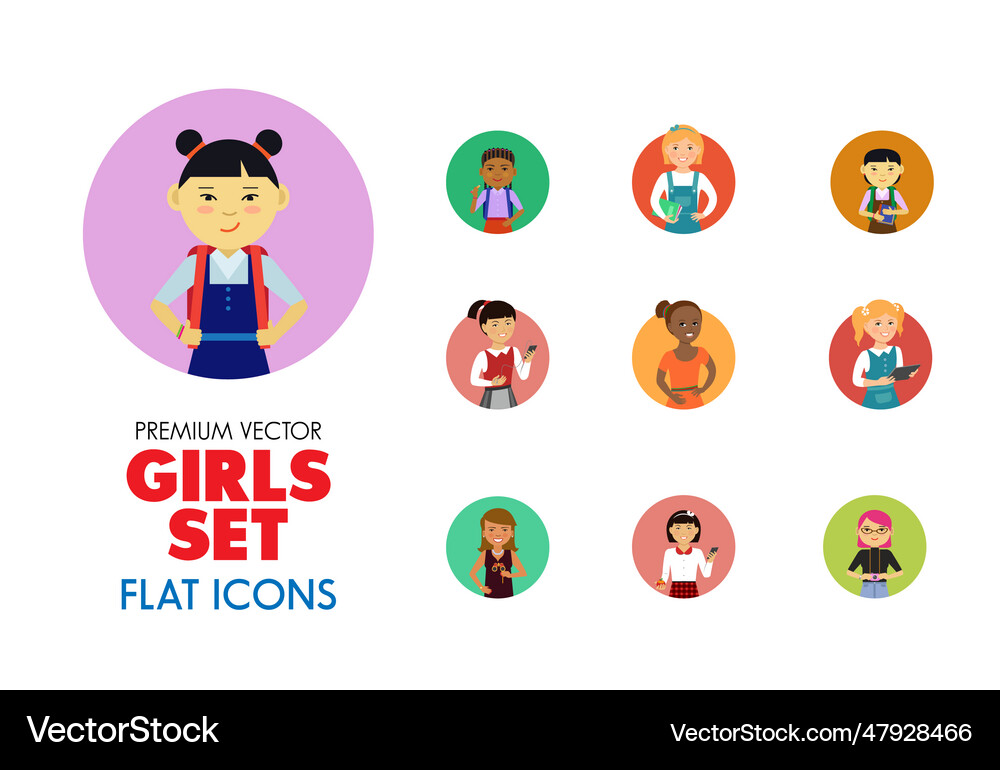 Girls icons set Royalty Free Vector Image - VectorStock