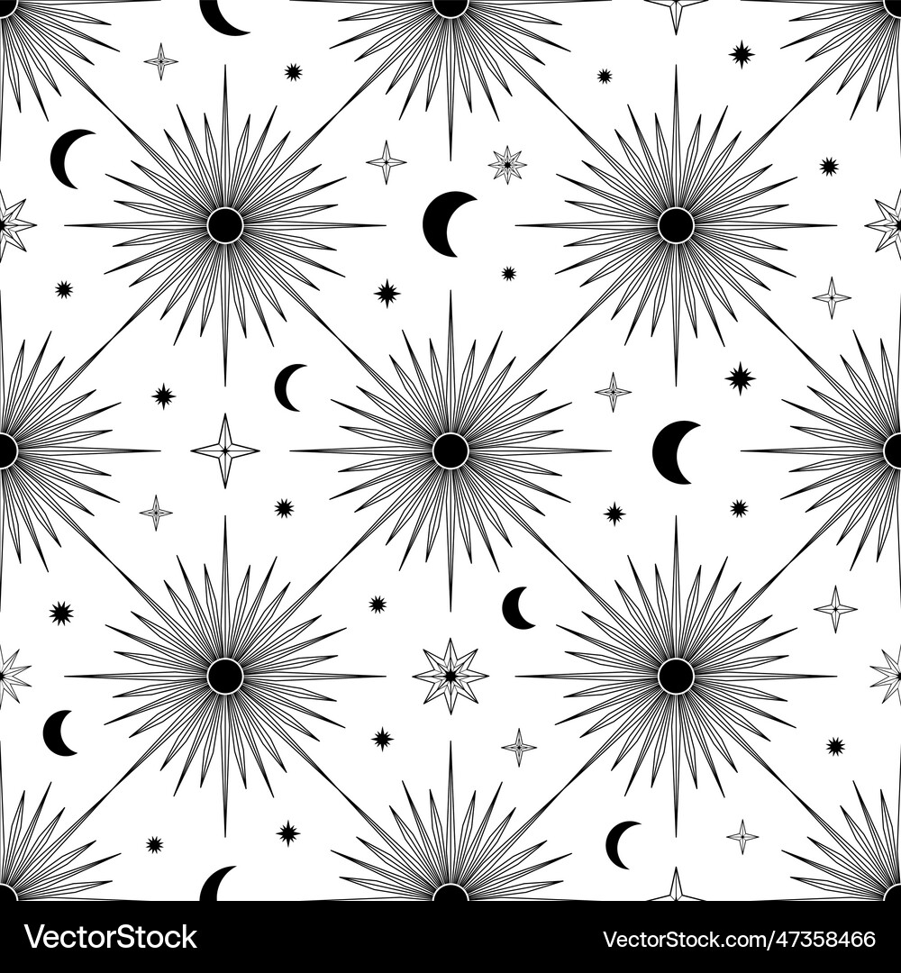 Hand drawn seamless pattern of sun moon sunburst Vector Image