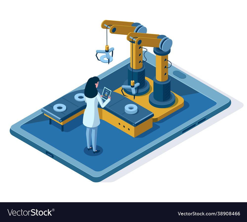 Isometric automated robotic arm engineering Vector Image