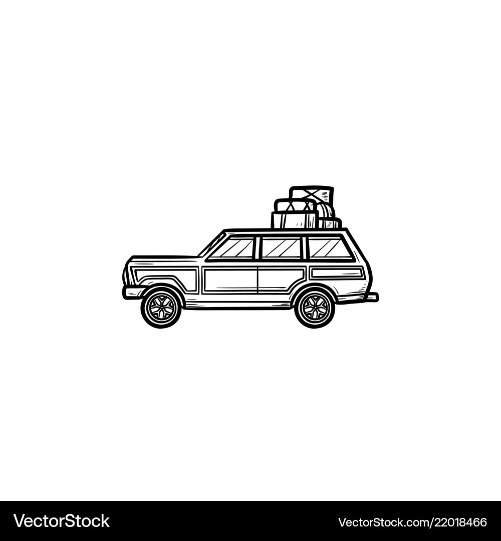 Minivan with roof rack hand drawn outline doodle Vector Image