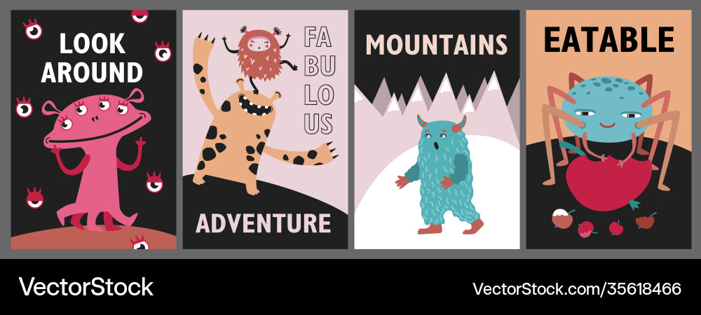 Monsters greeting cards set Royalty Free Vector Image