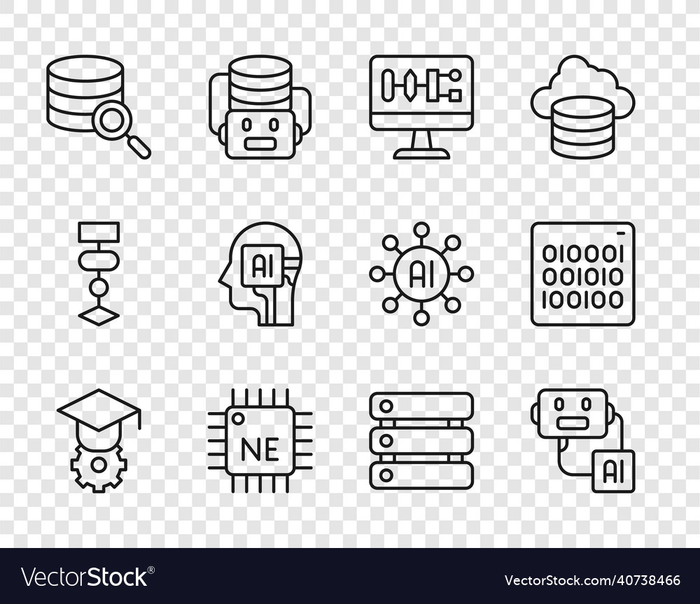Set line graduation cap artificial intelligence Vector Image Set line graduation cap artificial intelligence Vector Image