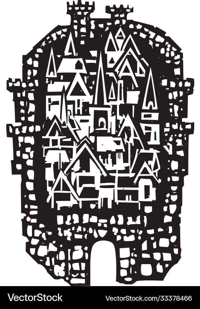 Woodcut medieval city Royalty Free Vector Image