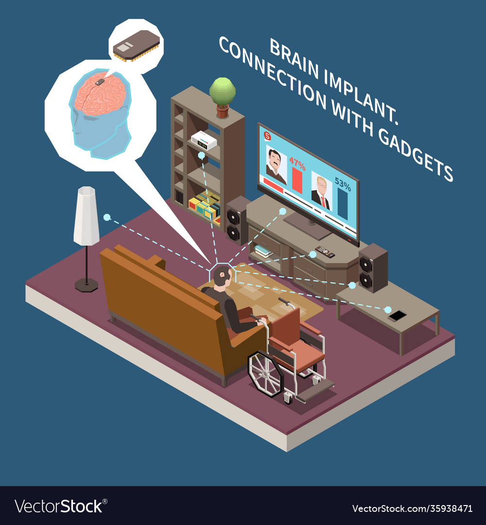 Brain gadgets connection composition Royalty Free Vector