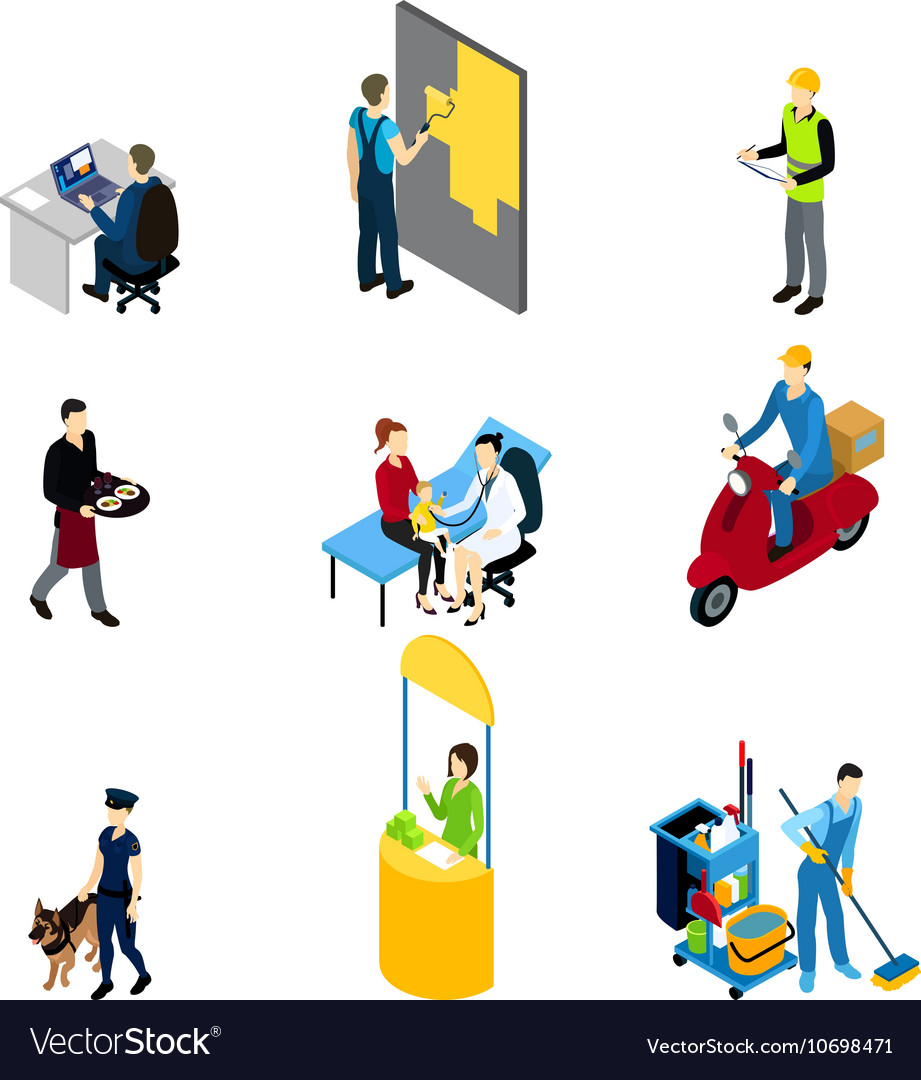 Characters professions isometric set Royalty Free Vector
