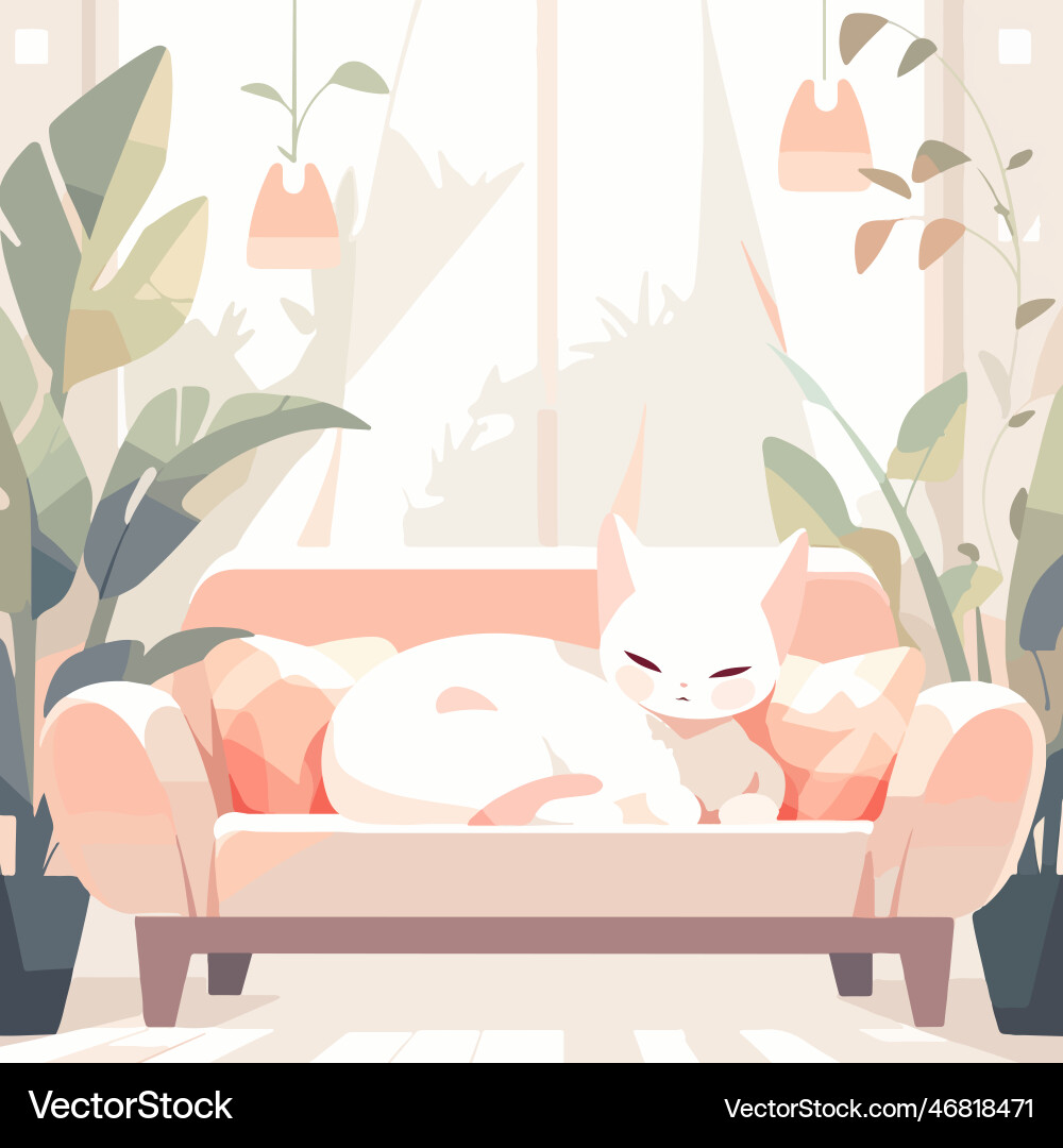 Cute cat having a nap on couch in a sunny Vector Image