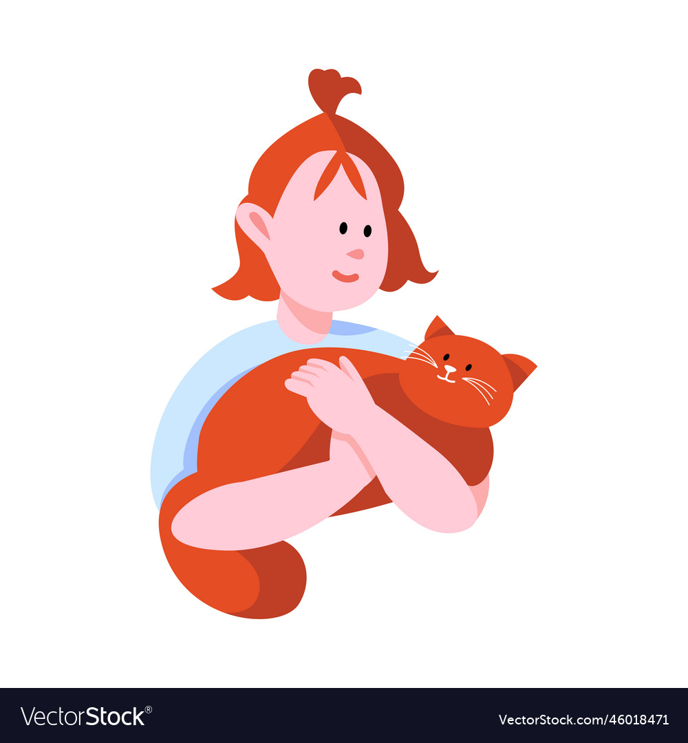 Happy little girl cuddling and hugging cat pet Vector Image