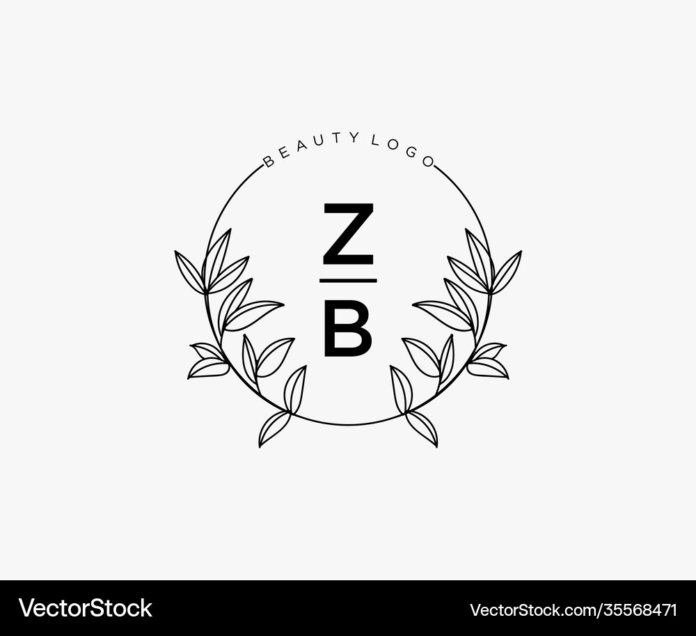Initial zb letters beautiful floral feminine Vector Image