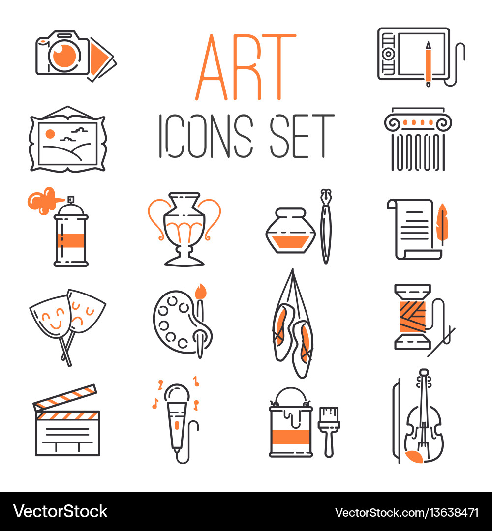 Outlined art icon set on white background modern Vector Image