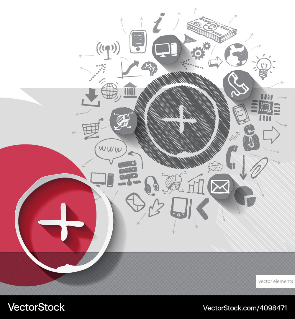Paper and hand drawn plus emblem with icons Vector Image