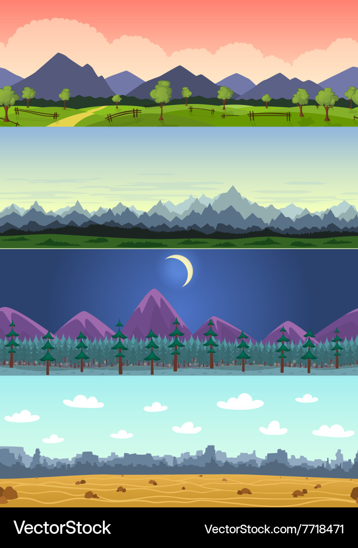 Parallax landscape cartoon seamless backgrounds Vector Image