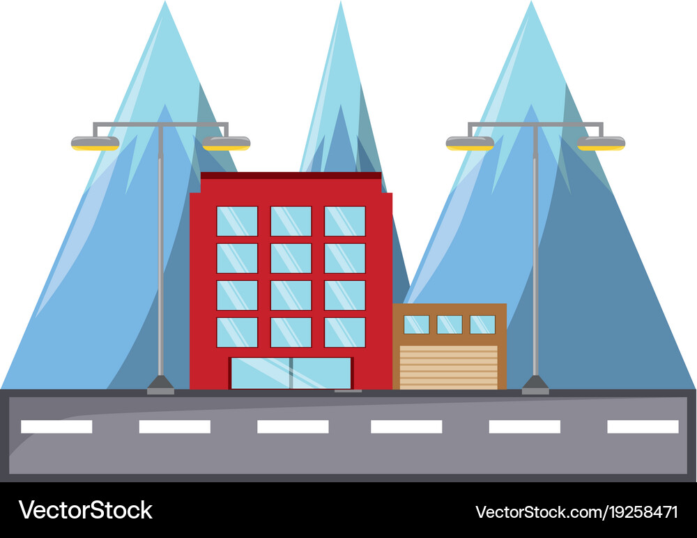 Road with city buildings Royalty Free Vector Image