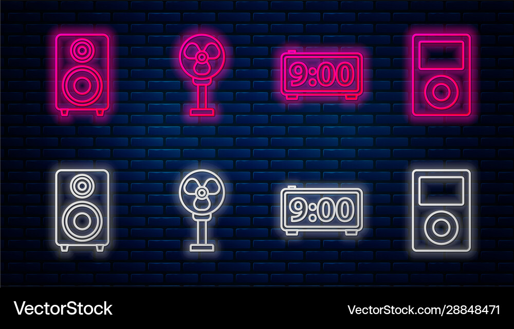 Set line electric fan digital alarm clock Vector Image