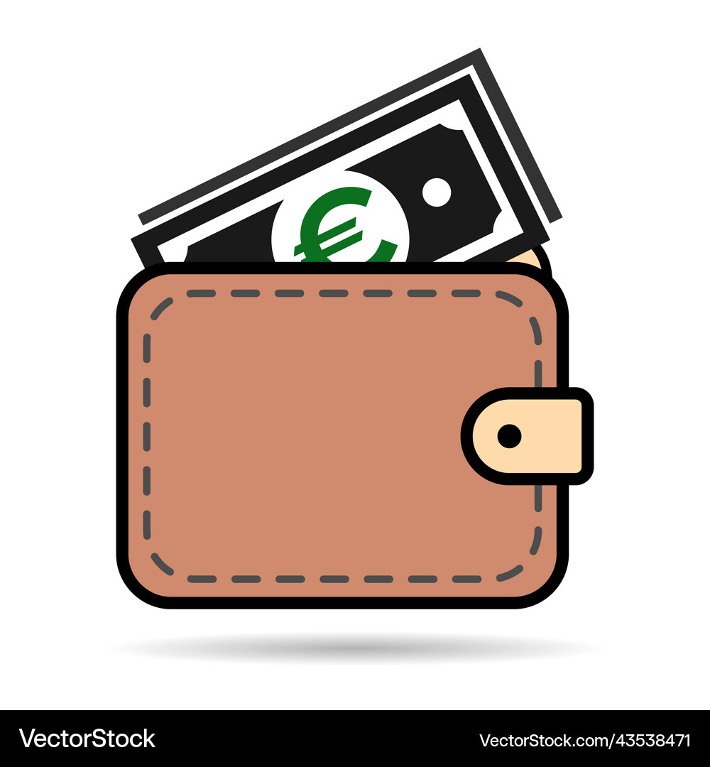 Wallet euro icon shadow finance flat symbol Vector Image
