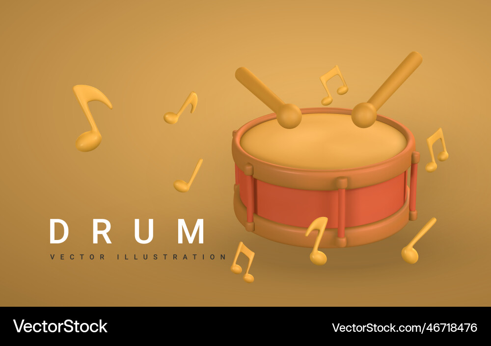 3d realistic drum for music concept design in Vector Image