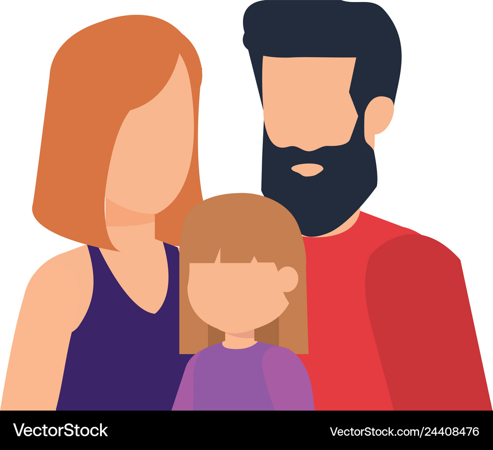 Parents couple with daughter characters Royalty Free Vector