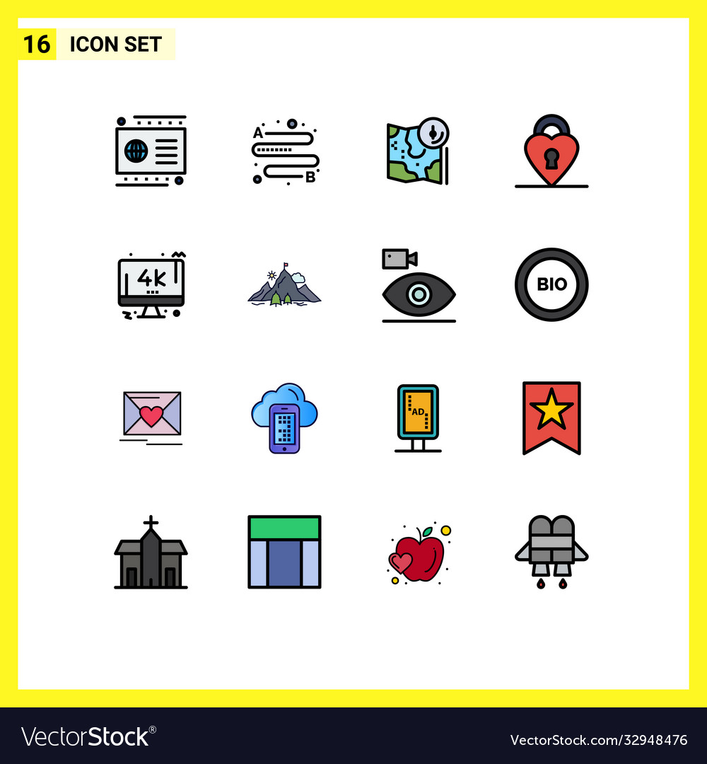 Set 16 commercial flat color filled lines pack Vector Image