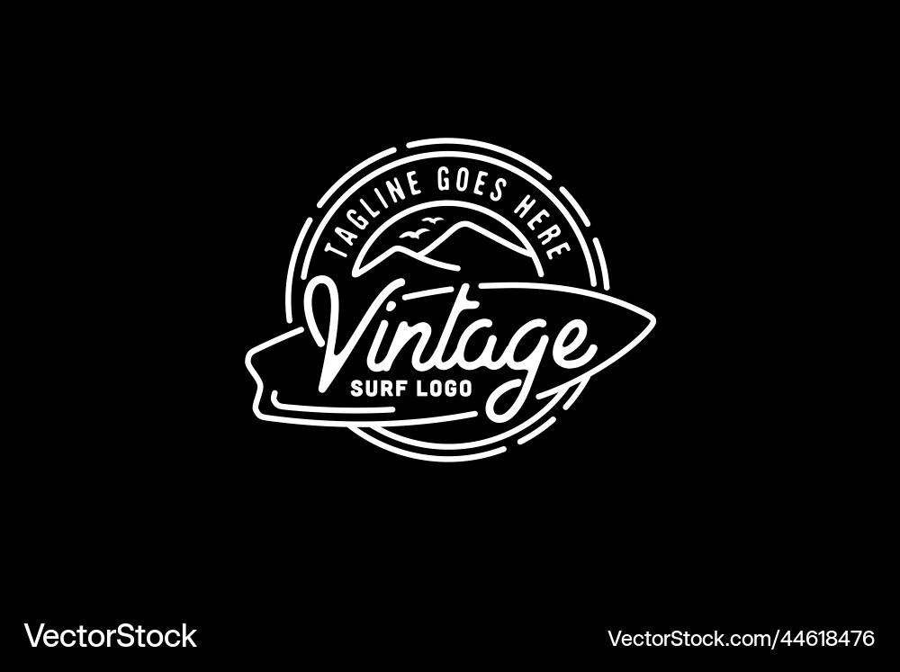 Surfboard mountain beach surf vintage label logo Vector Image