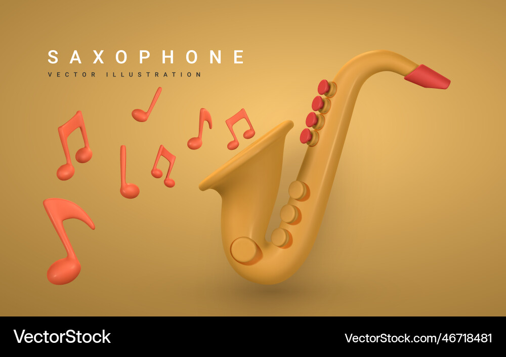 3d realistic saxophone for music concept design Vector Image