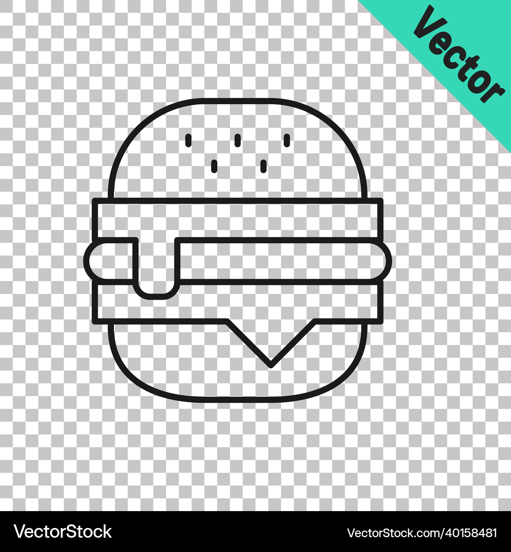 Black line burger icon isolated on transparent Vector Image