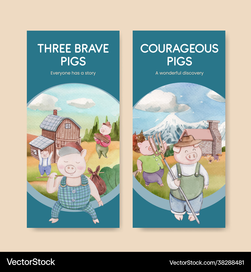 Flyer template with cute three little pigs Vector Image