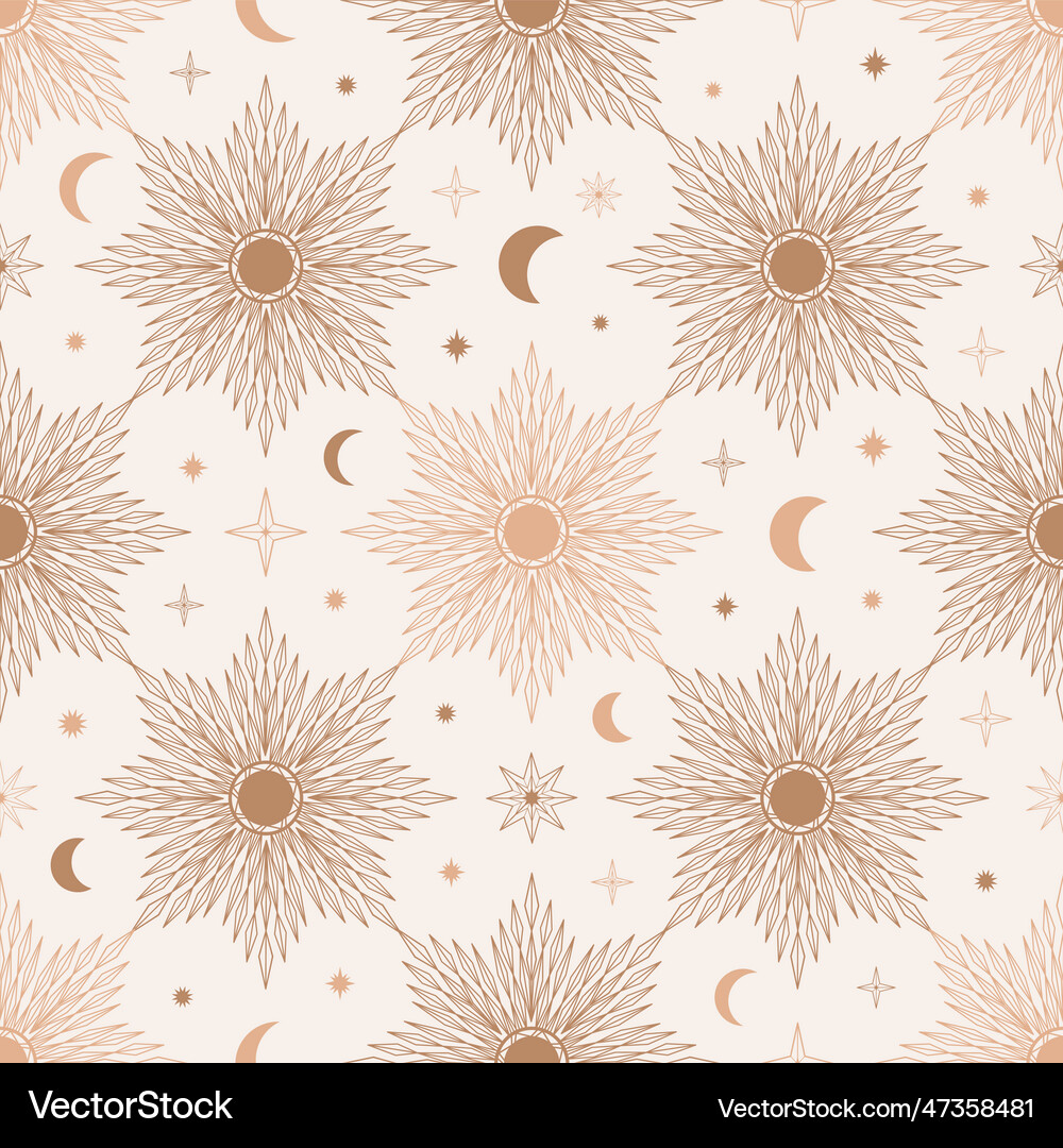 Hand drawn seamless pattern of sun moon sunburst Vector Image