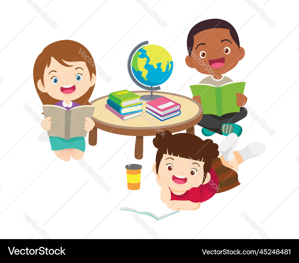 Happy children reading book back to school Vector Image