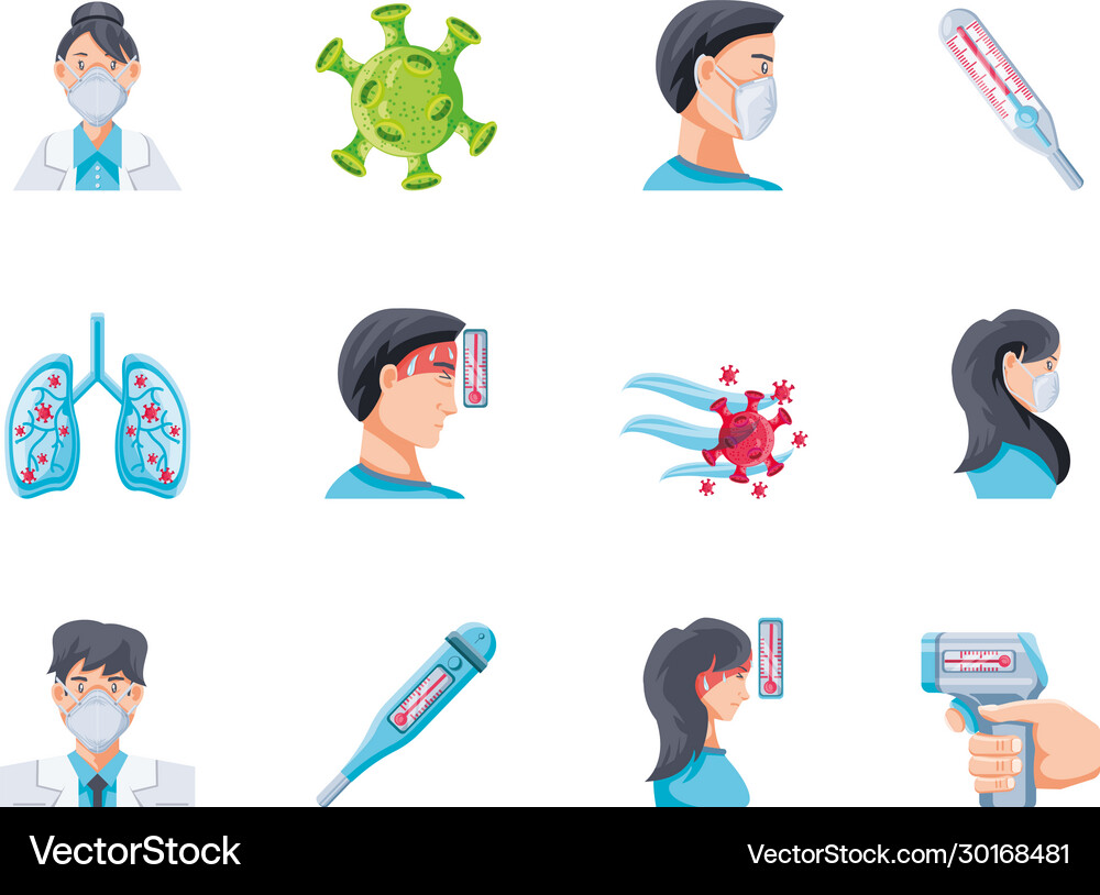 Set icon about on symptoms corona virus Royalty Free Vector