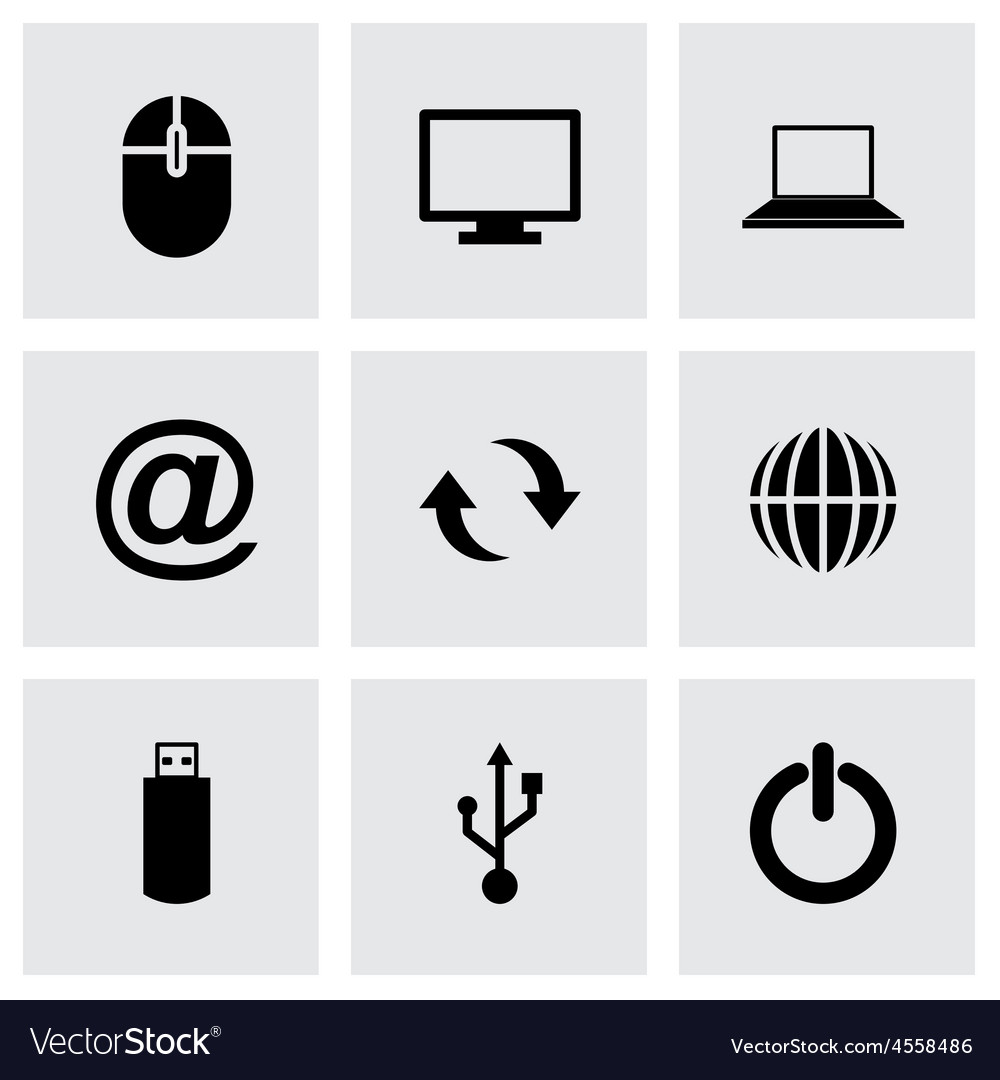 Black computer icon set Royalty Free Vector Image