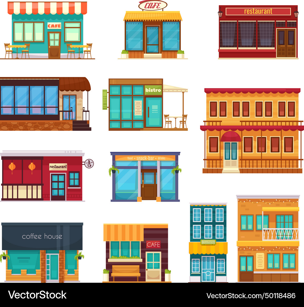 Fastfood restaurant flat icons set Royalty Free Vector Image