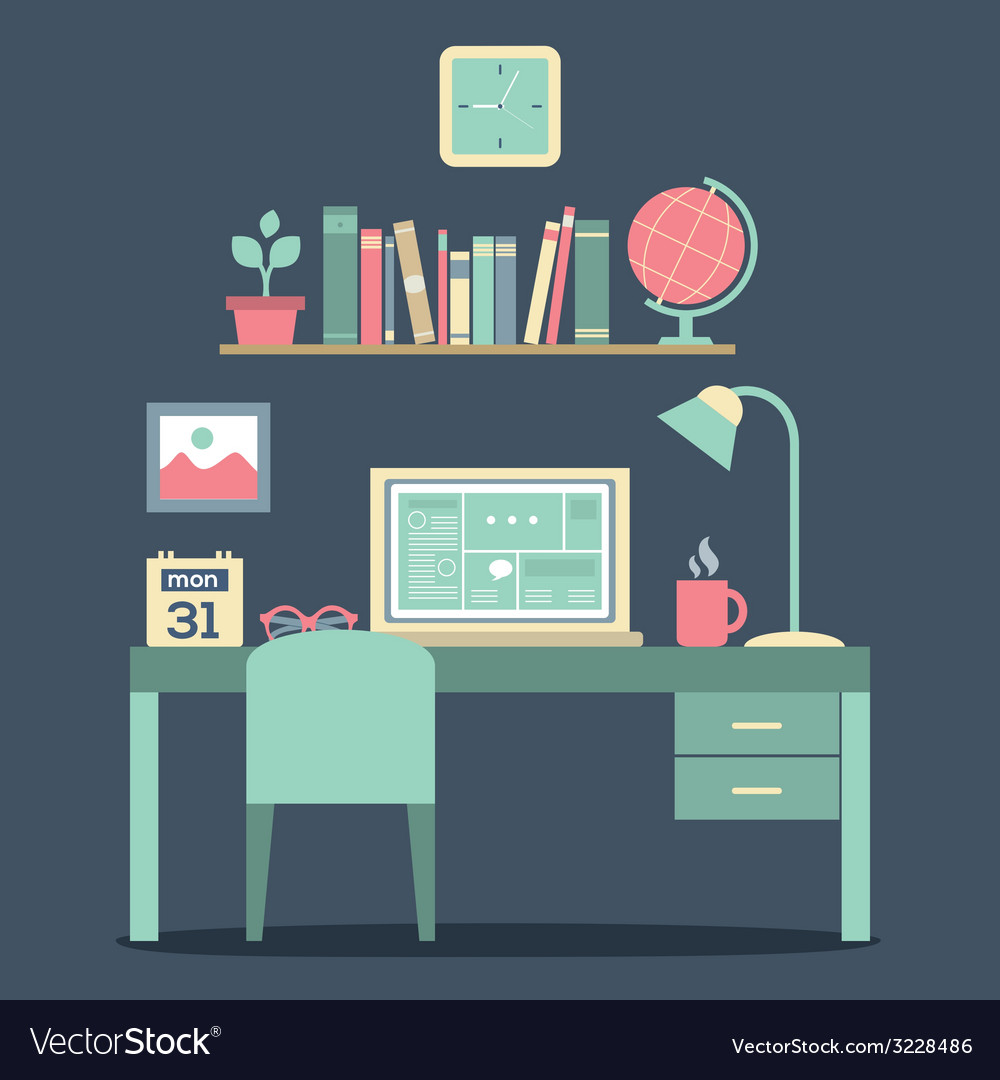 Flat design workplace Royalty Free Vector Image
