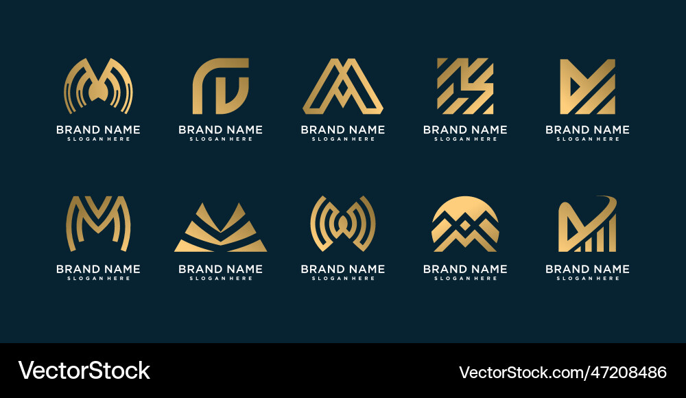 Set of m logo collection with golden gradient Vector Image