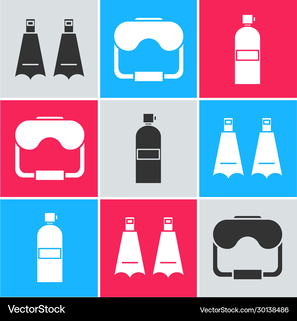 Set rubber flippers for swimming diving mask Vector Image