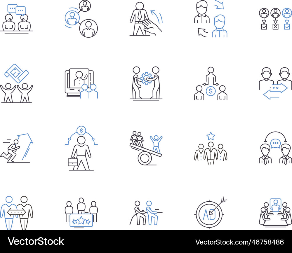 Team management outline icons collection teamwork Vector Image