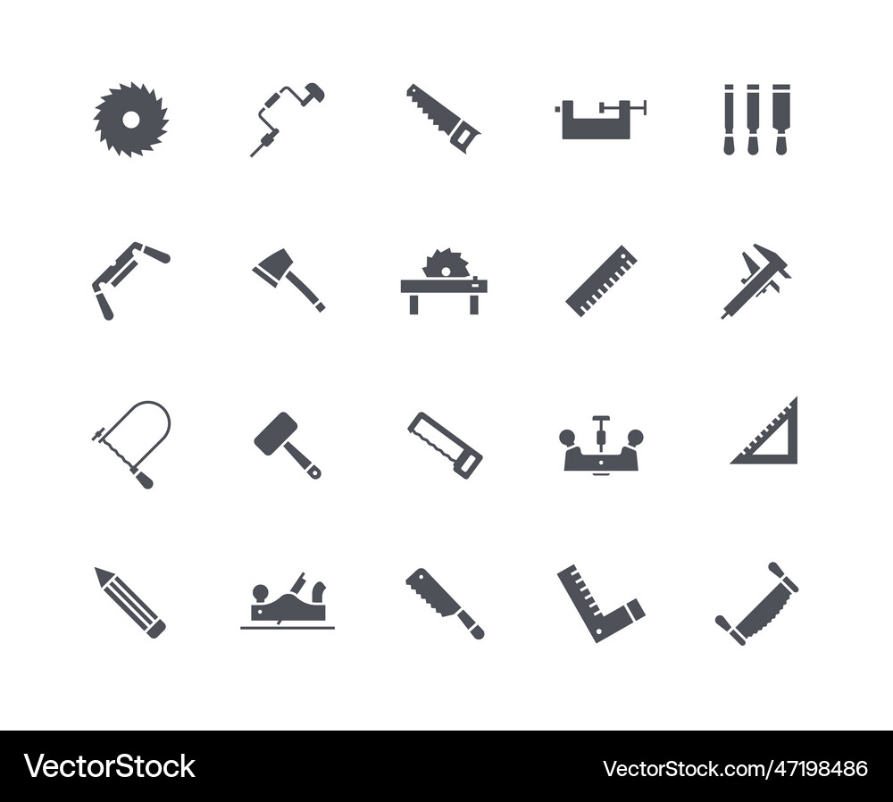Tool for wood old black icons set Royalty Free Vector Image