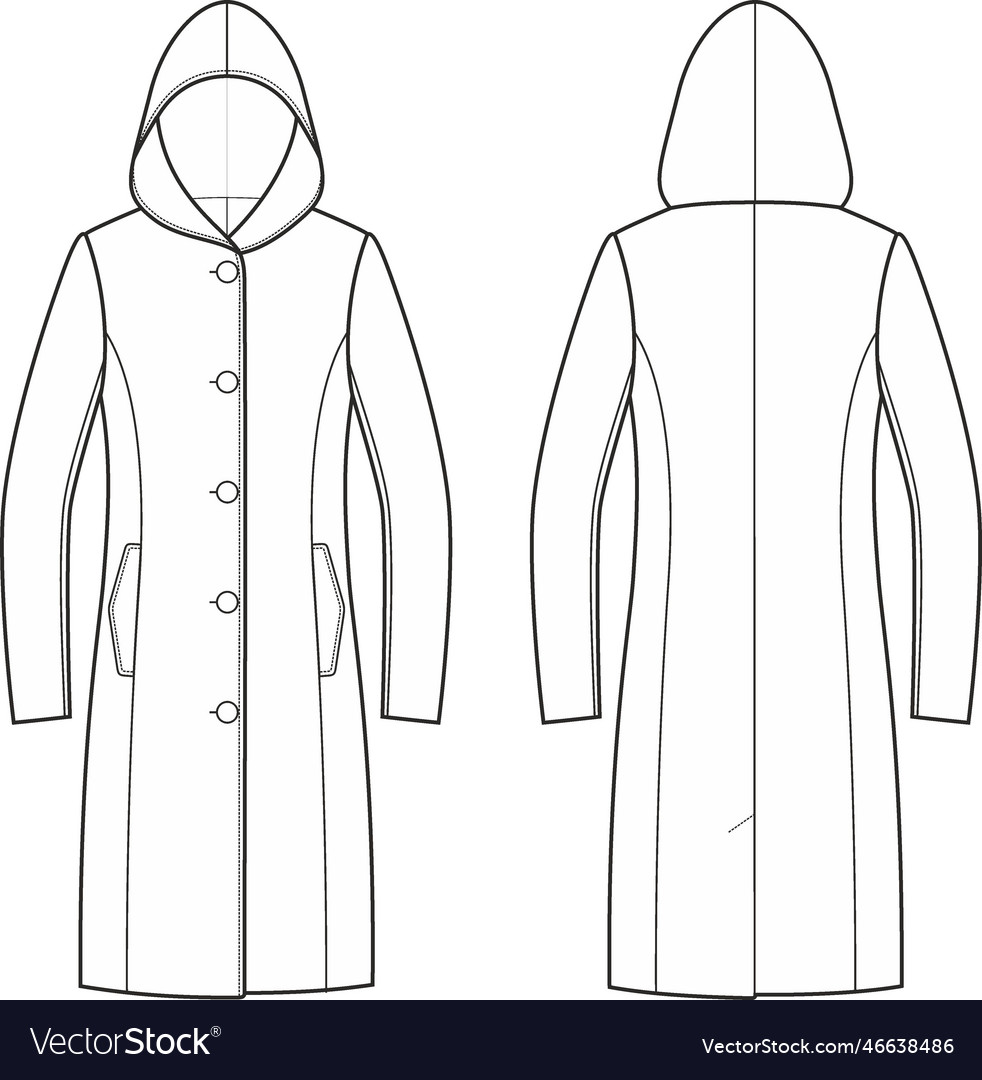 Womans overcoat with hood front and back Vector Image Womans overcoat with hood front and back Vector Image