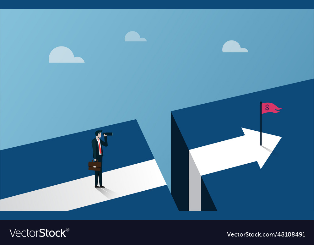 Businessman facing gap obstacle to achieve his Vector Image Businessman facing gap obstacle to achieve his Vector Image