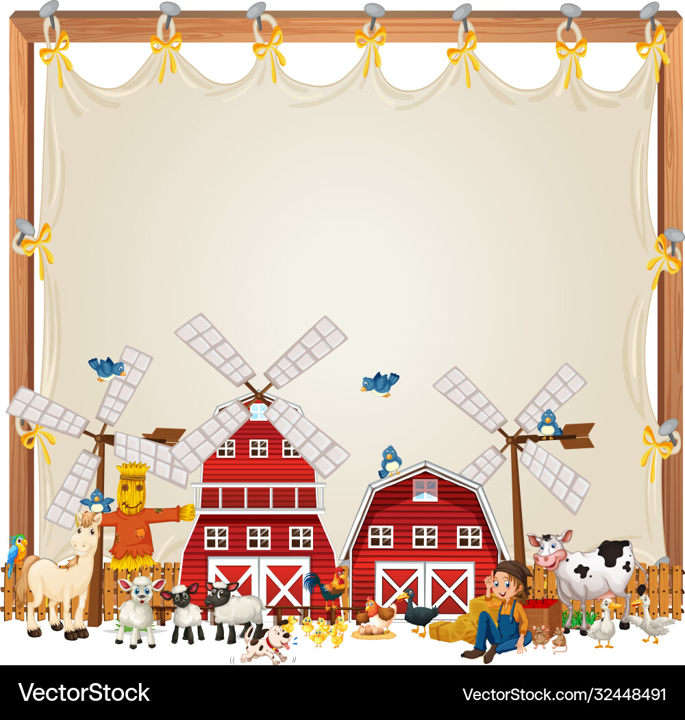 Canvas frame template with animal farm isolated Vector Image