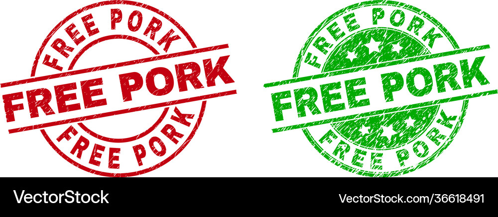Free pork round stamp seals with grunge texture Vector Image