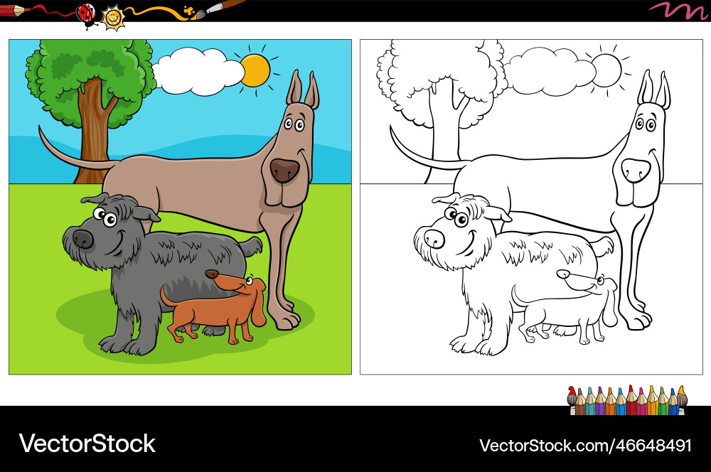 Funny comic dogs characters group in the park Vector Image