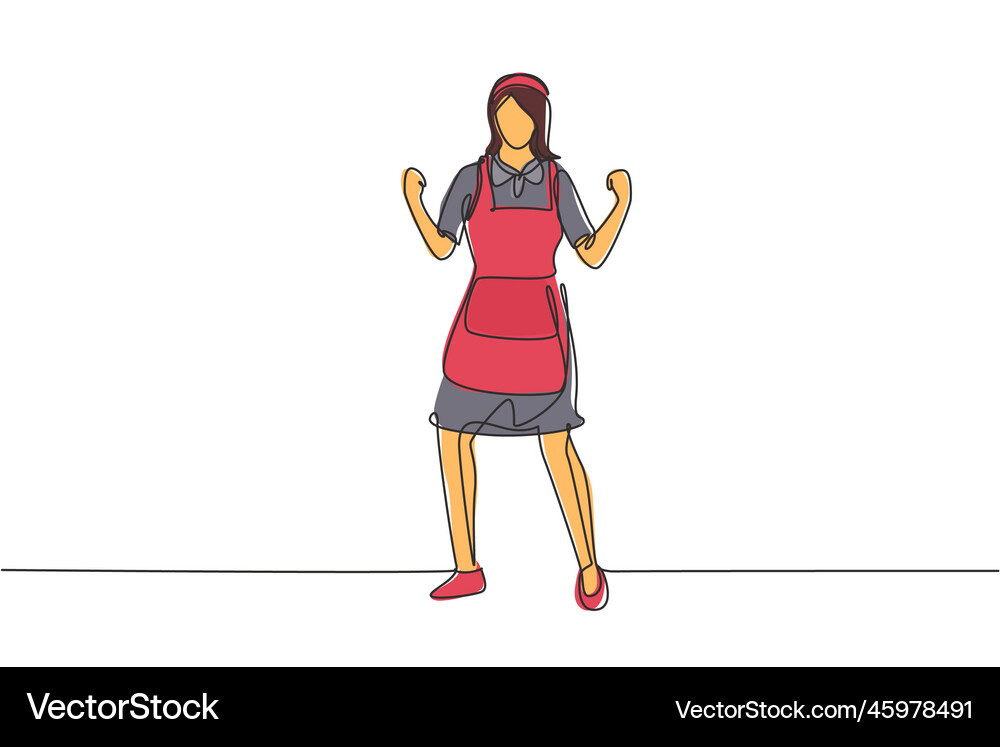 Single one line drawing maid in hotel stood Vector Image