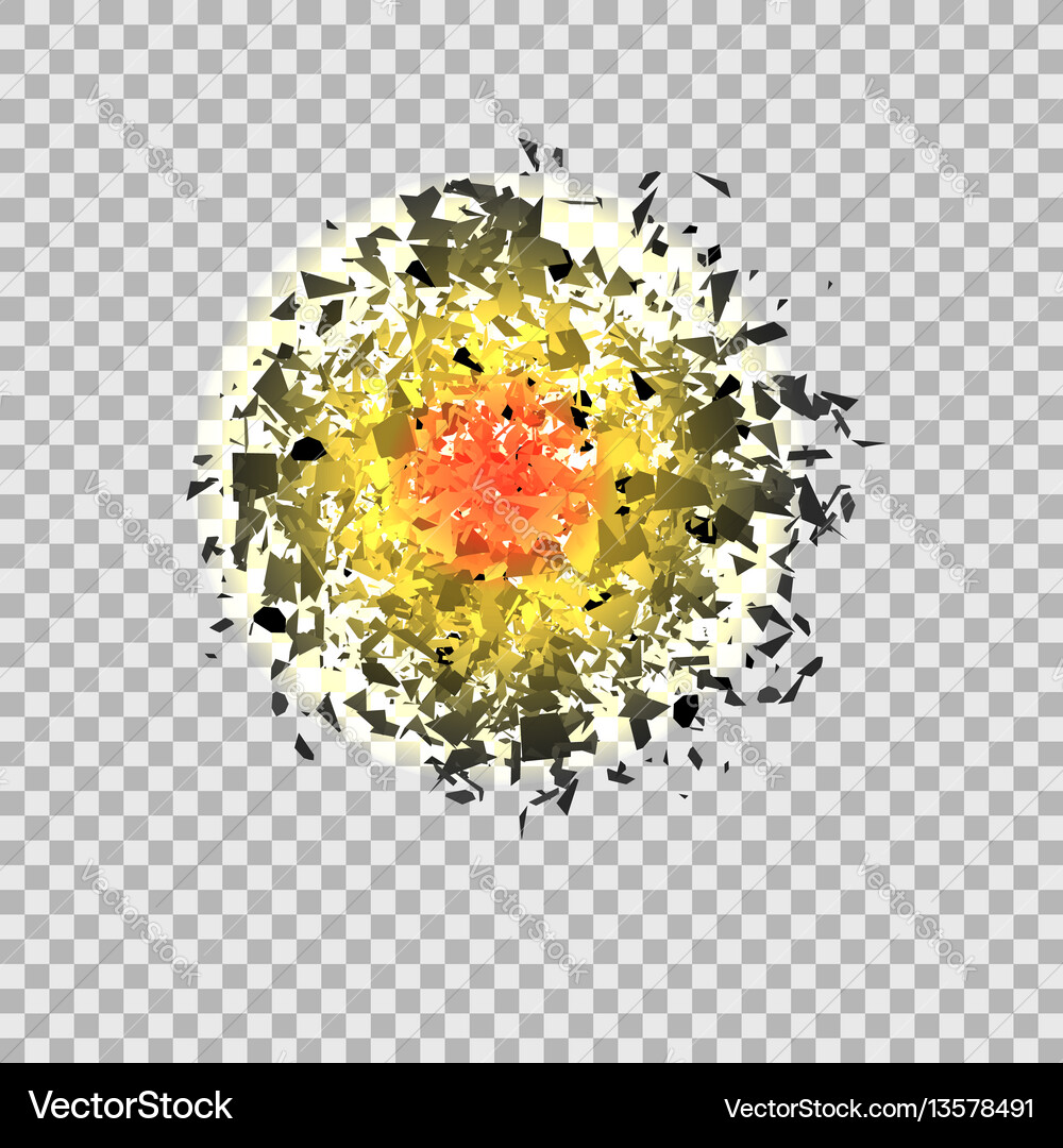 Yellow explosion cloud of grey pieces Royalty Free Vector