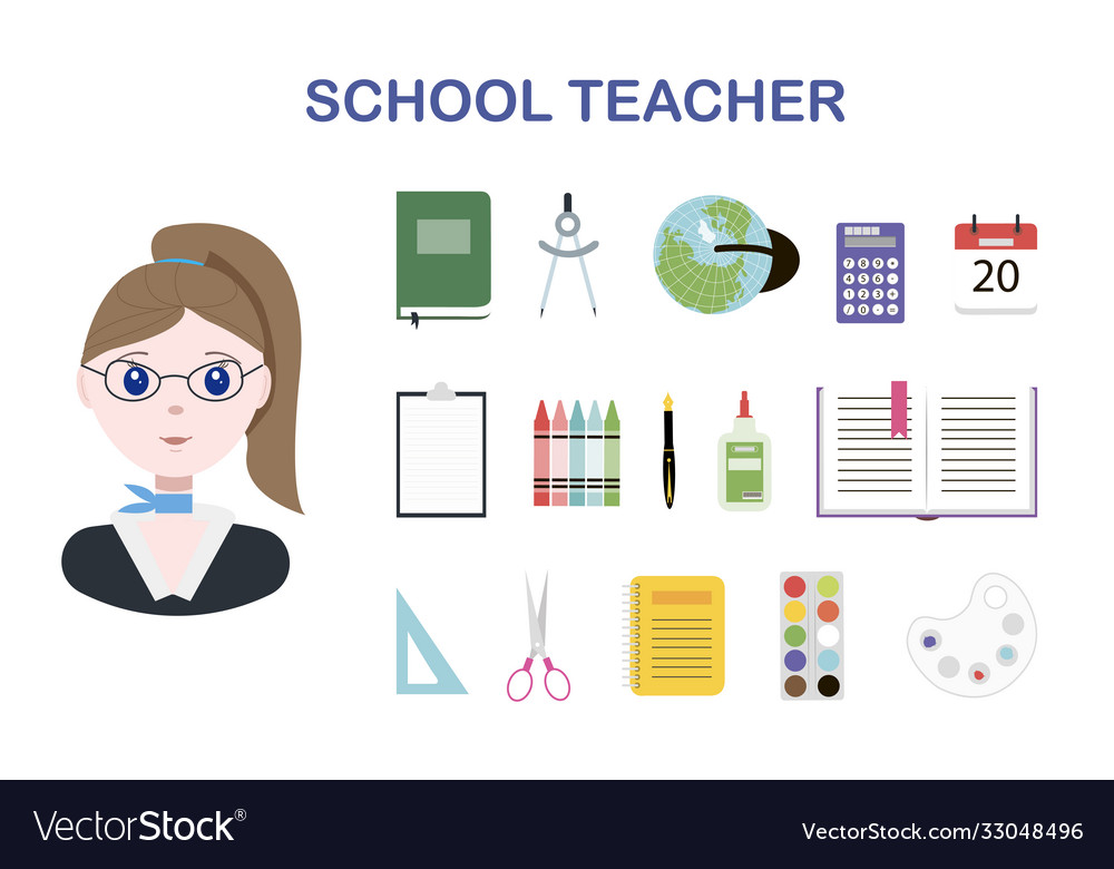 A young school teacher and set school office Vector Image