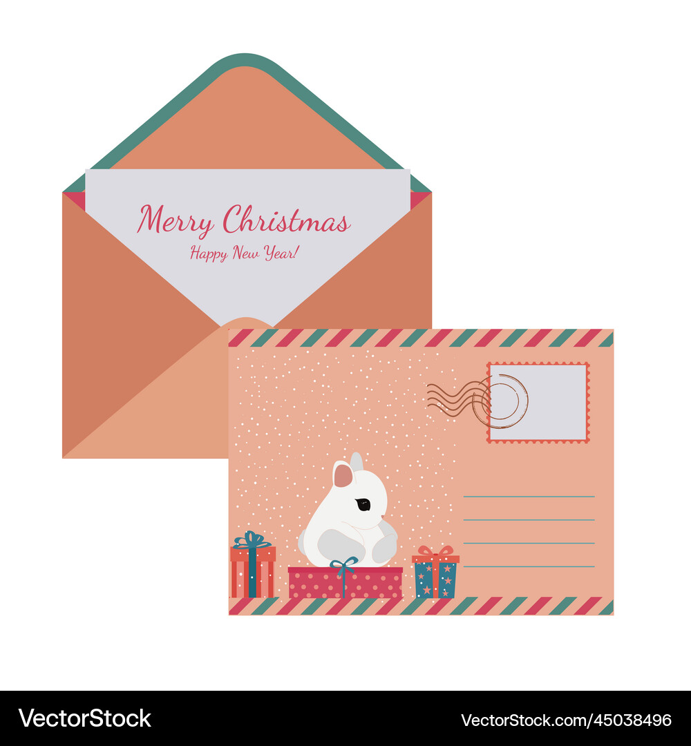 An envelope with a postcard and the inscription Vector Image