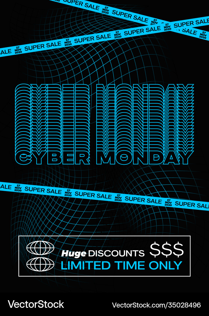 Cyber monday blue typography banner poster Vector Image
