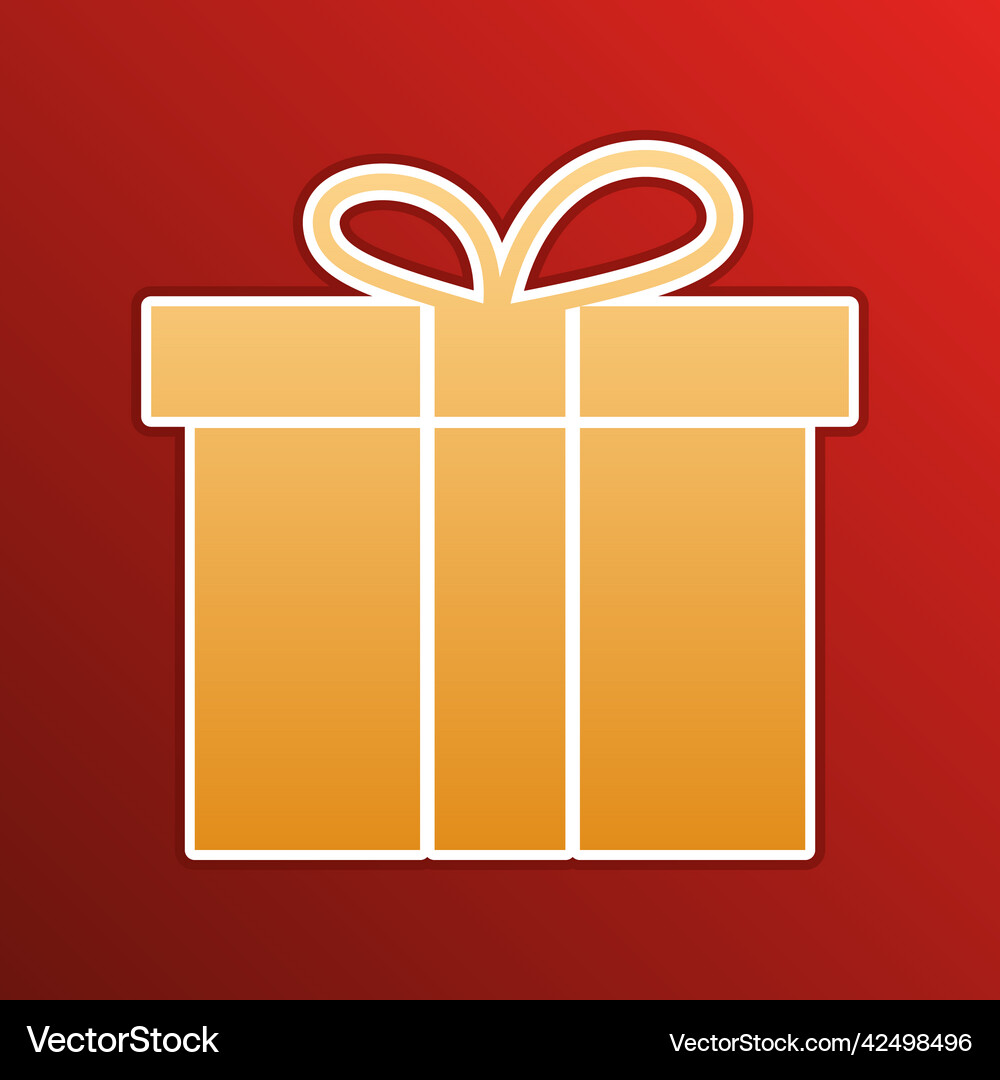Gift box sign golden gradient icon with contours Vector Image