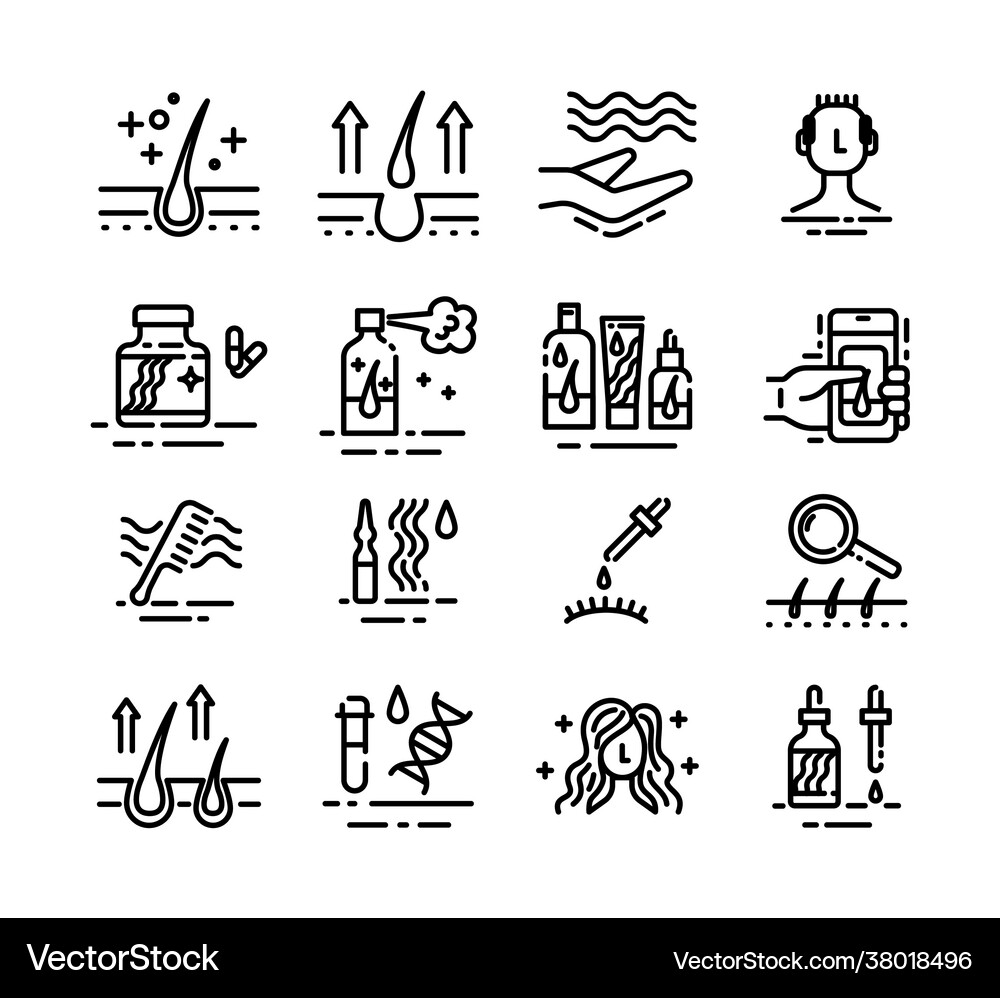 Hair loss sign thin line icon set Royalty Free Vector Image