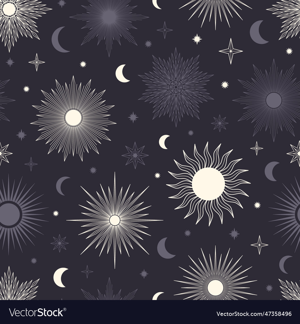 Hand drawn seamless pattern of sun moon sunburst Vector Image